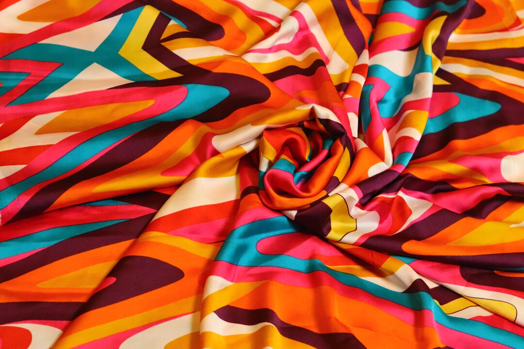 Orange Pink Zig Zag Silky Fabric: Mod Adire Style, 45" Wide, Sold by ...