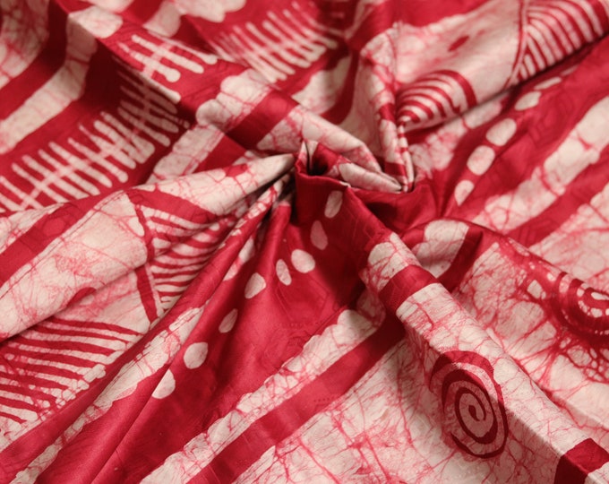 Red and White Nigerian Hand Printed Batik Fabric, Adire Cotton Fabric ...