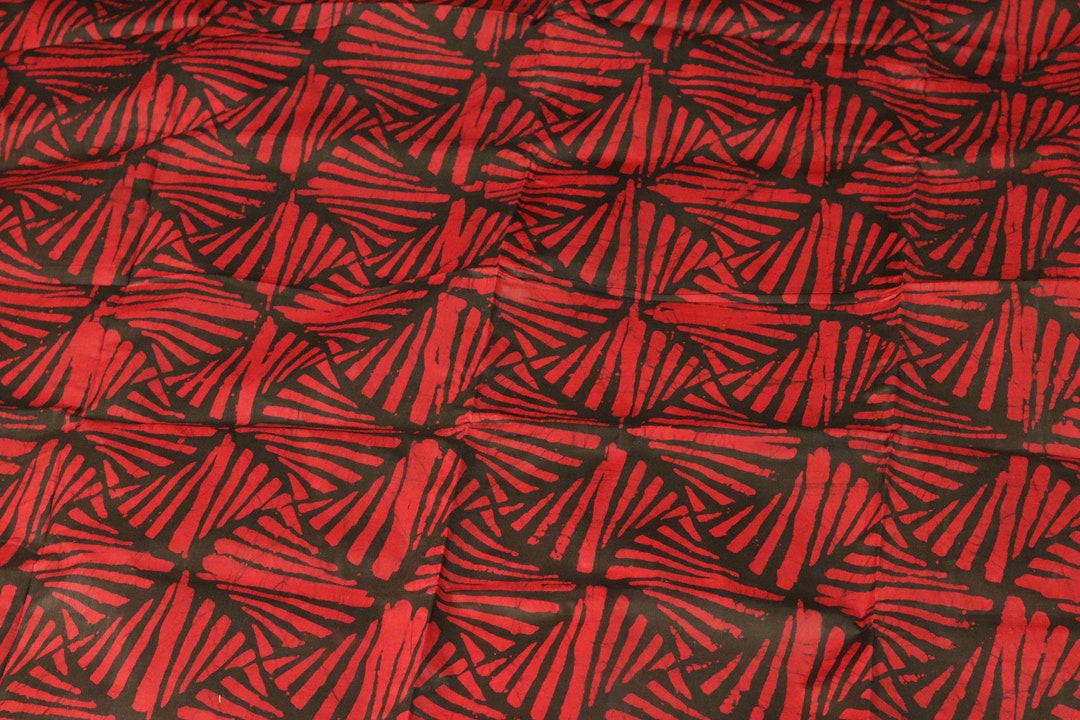 Red Geometric Adire Fabric: Nigerian Block Print Cotton Batik by the ...
