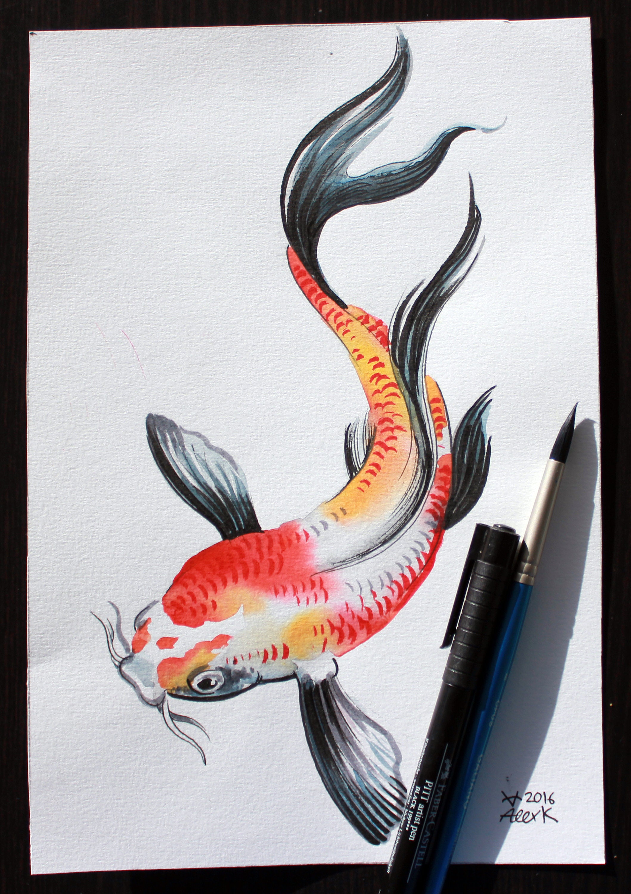 Koi Fish. Original Ink and Watercolor Sketch. - Etsy