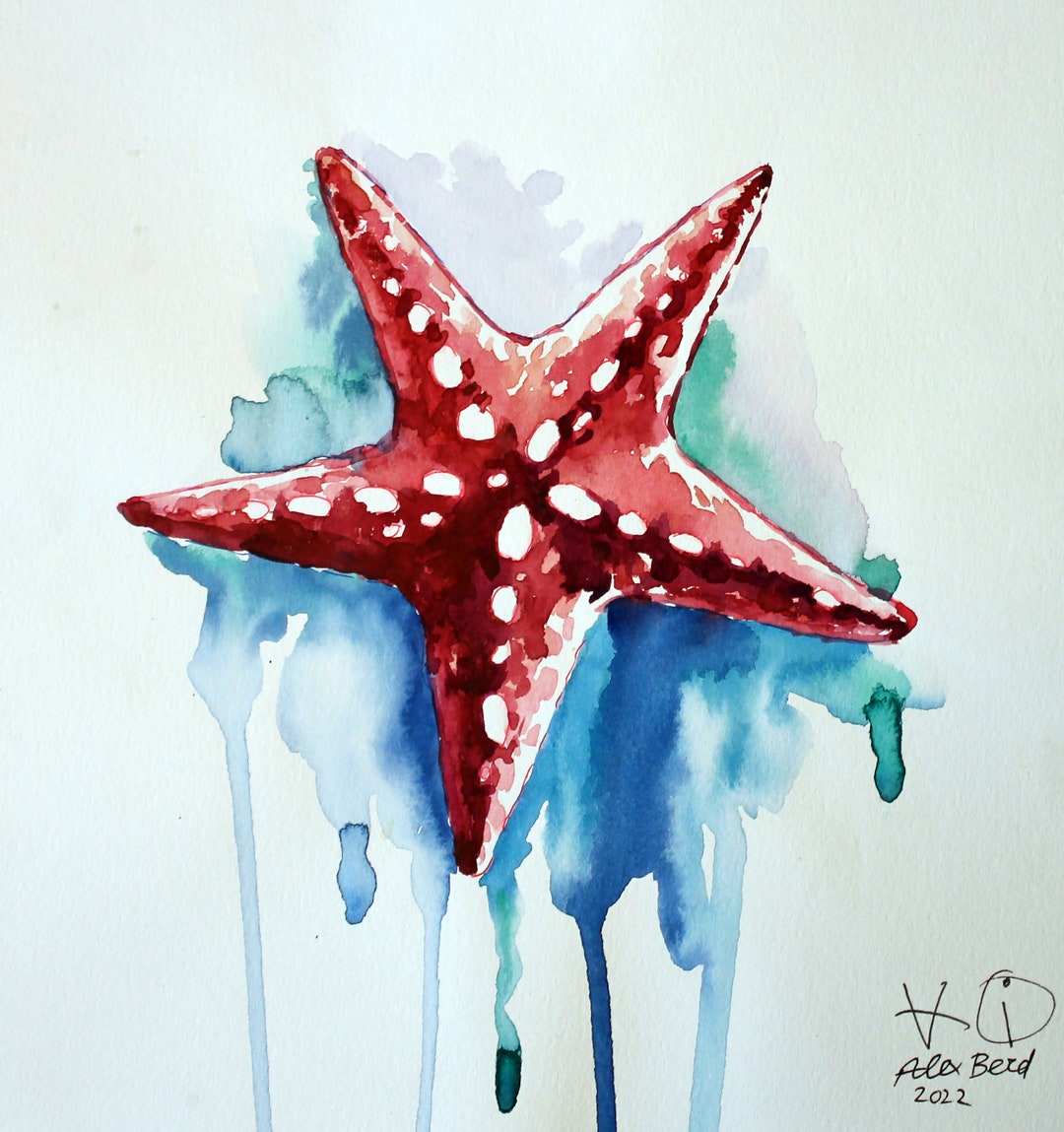 Watercolor Starfish. Original Ink and Watercolor Drawing - Etsy