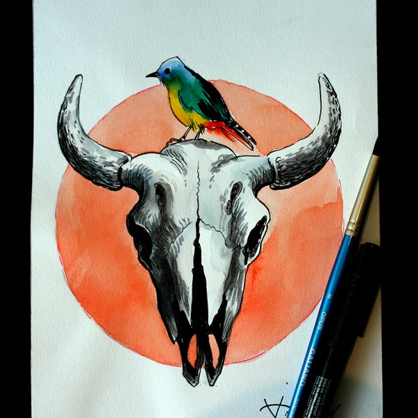 Bird Skull Drawing - Etsy