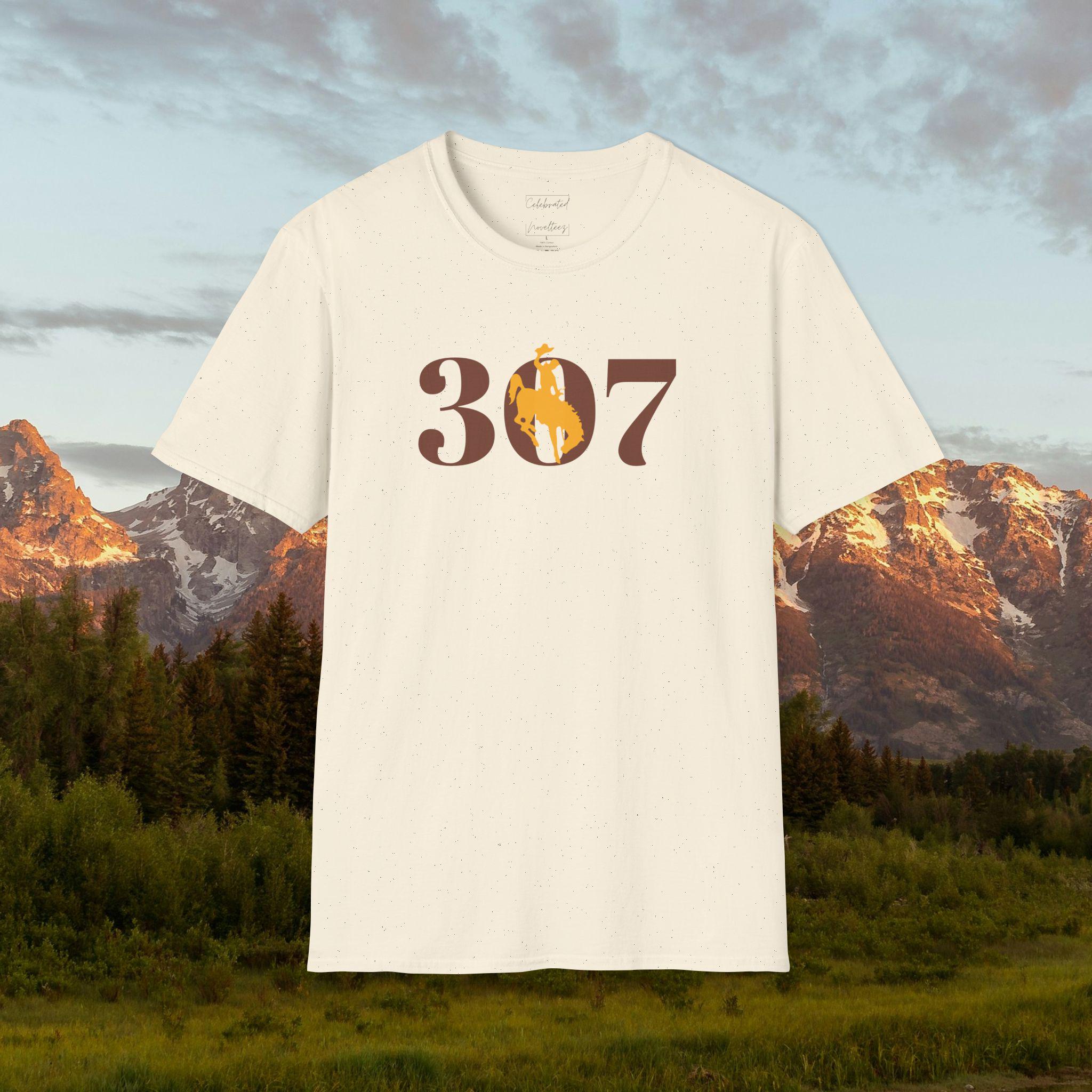 Wyoming Bronco 307 Area Code Unisex T-shirt, Softstyle Tee, Western ...