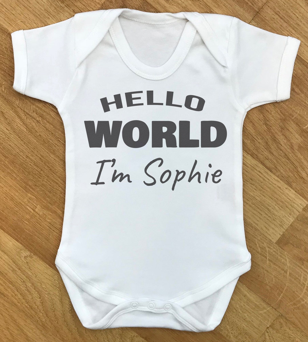 PERSONALISED Hello World Bodysuit, Baby Gift, Baby Baby Grow, Baby Body ...