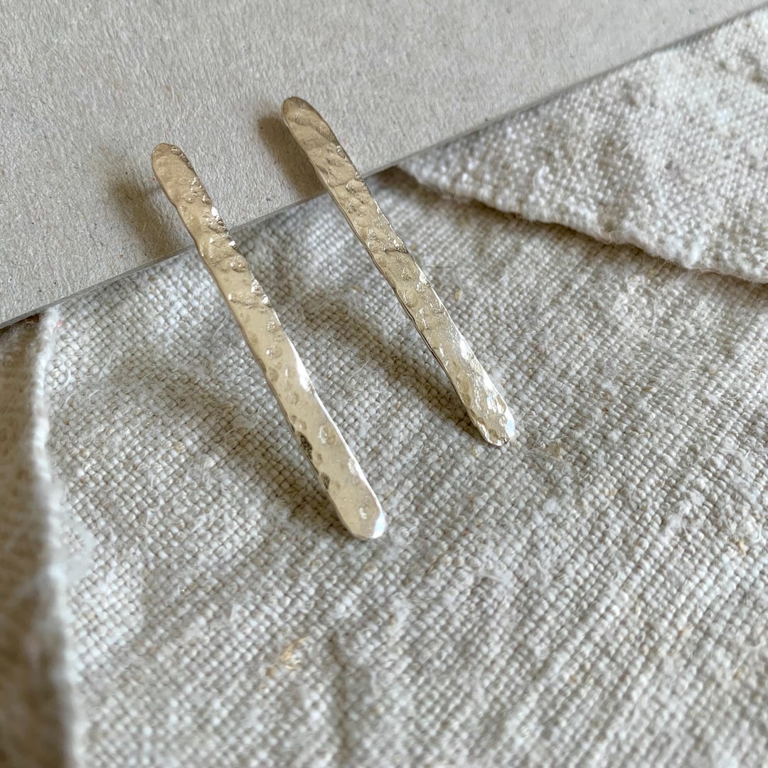 Dash Long Oblong Stick Stud Earrings in Recycled Sterling Silver. - Etsy