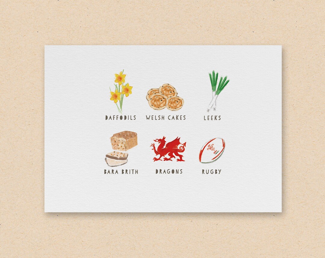 All Things Welsh Print A4 / A5 - Daffodils, Welsh Cakes, Leeks, Bara ...