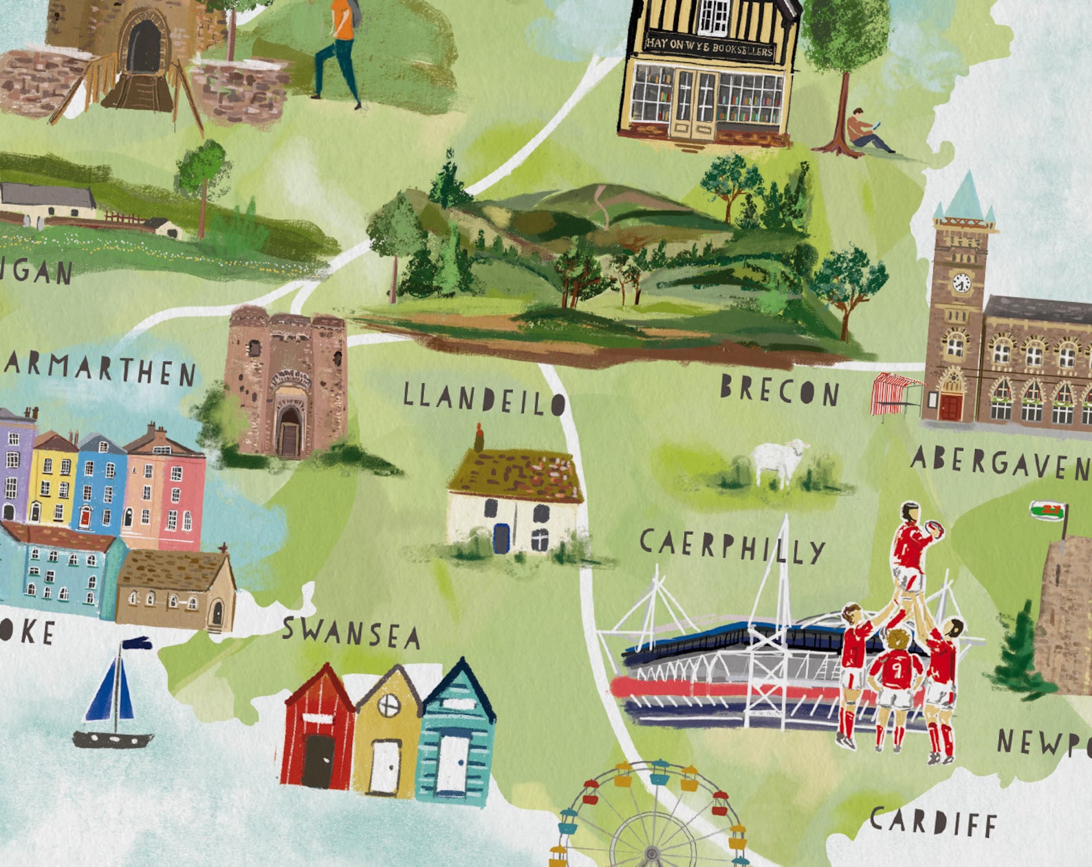 Cymru Welsh Map Print A4 - Town Illustrations, Wales Gifts, Map of Wales, Map Art, Map Cymru ...