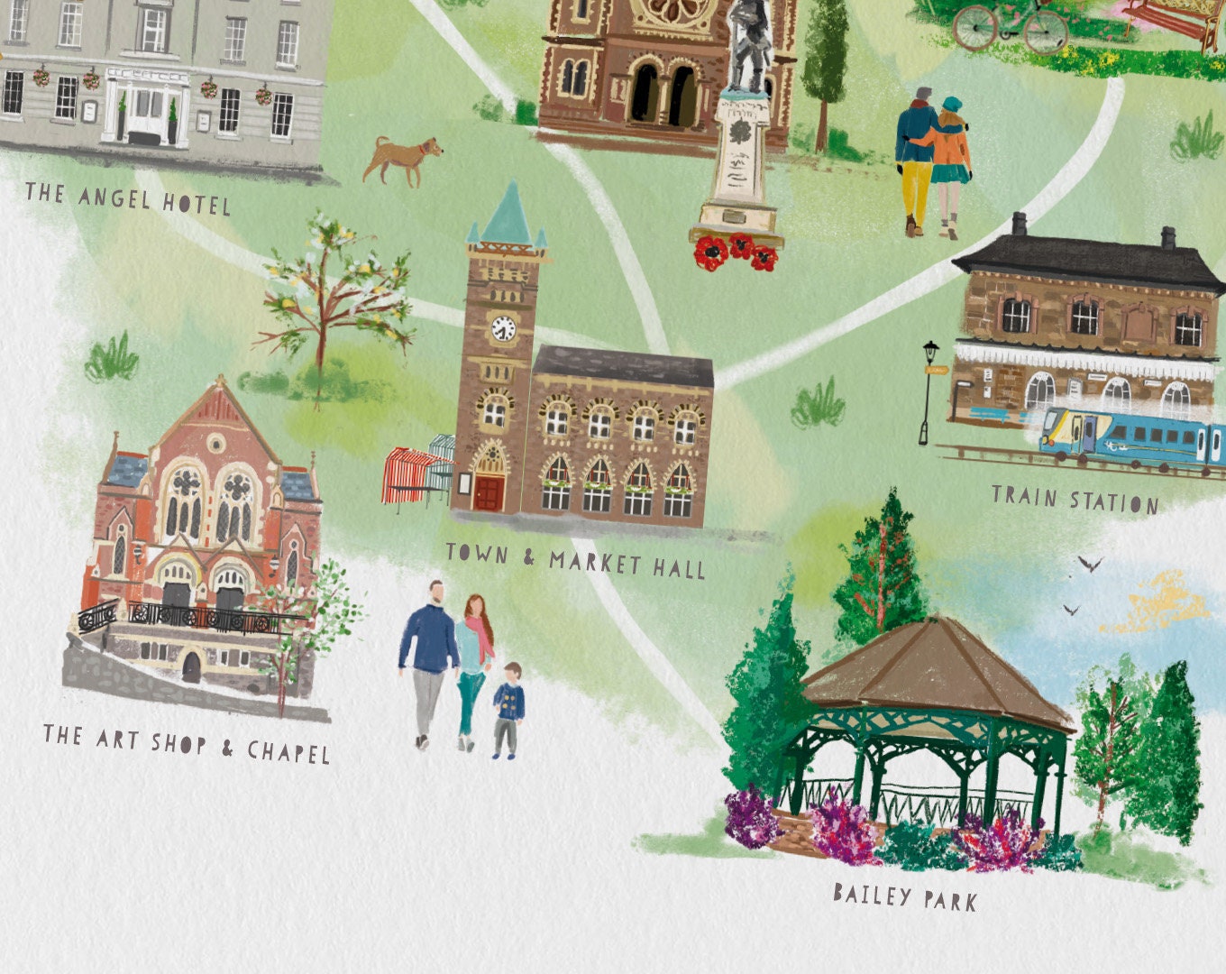 Abergavenny Illustrated Map Print A4 - Welsh Town, Welsh Gifts, Market ...