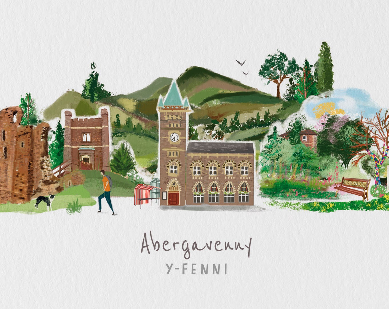 Abergavenny Print A4 / A5 Welsh Market Town Illustration - Etsy