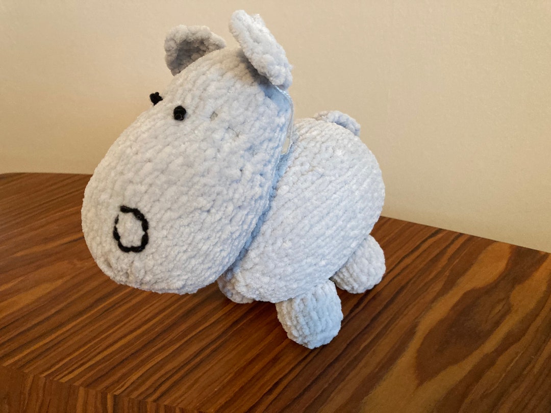 Hand Knitted Hippo Soft Toy in Grey Chenille Yarn Gift Boxed - Etsy