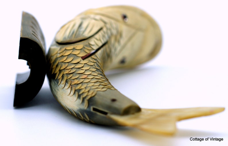 Vintage Hand-carved Cow Horn Fish Sculpture, Quirky and Whimsical Mid ...