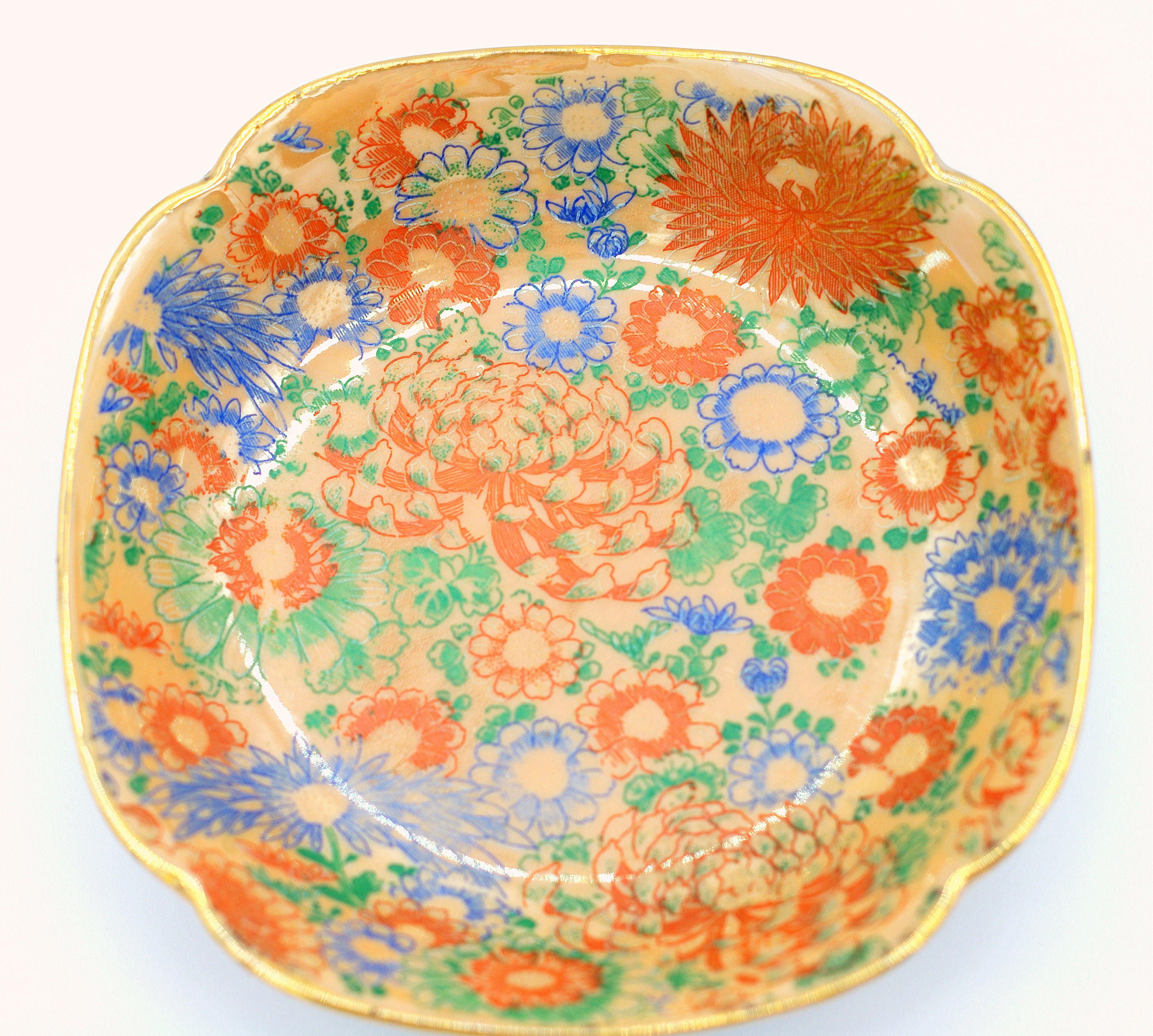 Rare Japanese Lusterware Porcelain Dessert Bowl Set, Warm Peach Tone ...