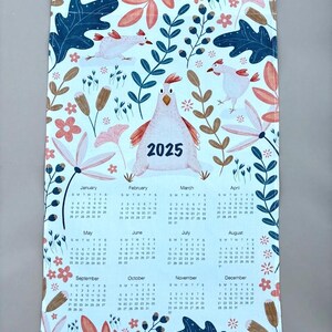 2025 Calendar Wall Hanging, Tea Towel Fun Rooster Illustration, Eco ...