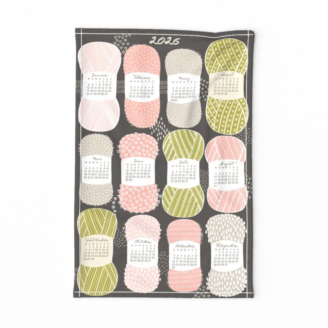 2025 Calendar Tea Towel, Tea Towel Knitting Yarn Illustration, Eco ...