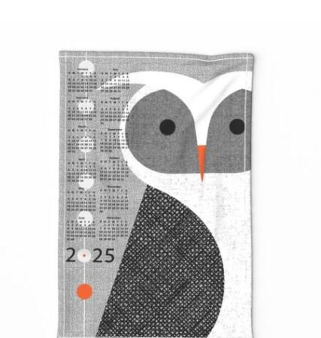 2025 Calendar Tea Towel, Tea Towel Owl Illustration, Eco Friendly Home ...