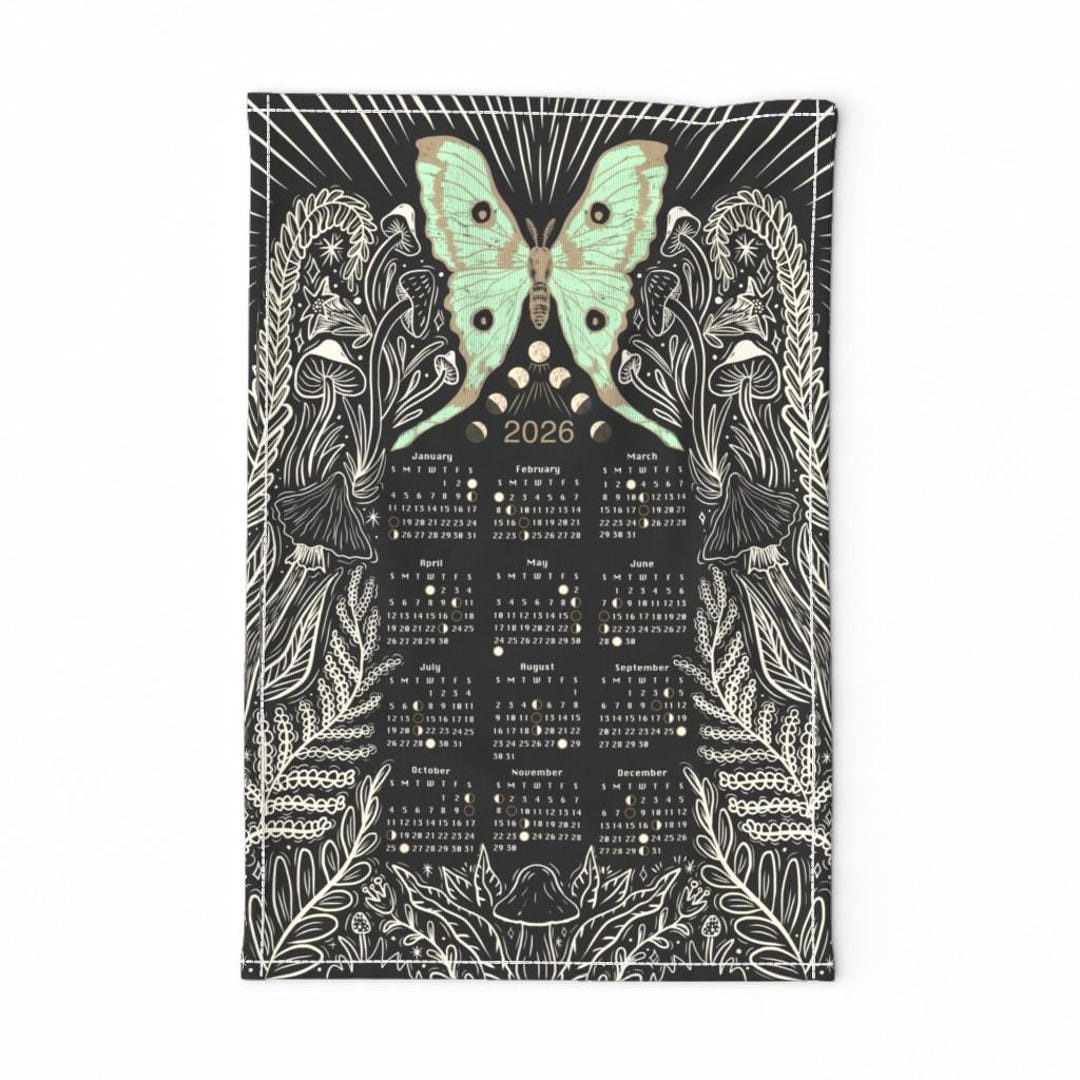 2026 Calendar Tea Towel, Tea Towel Moth Illustration, Eco Friendly Home ...