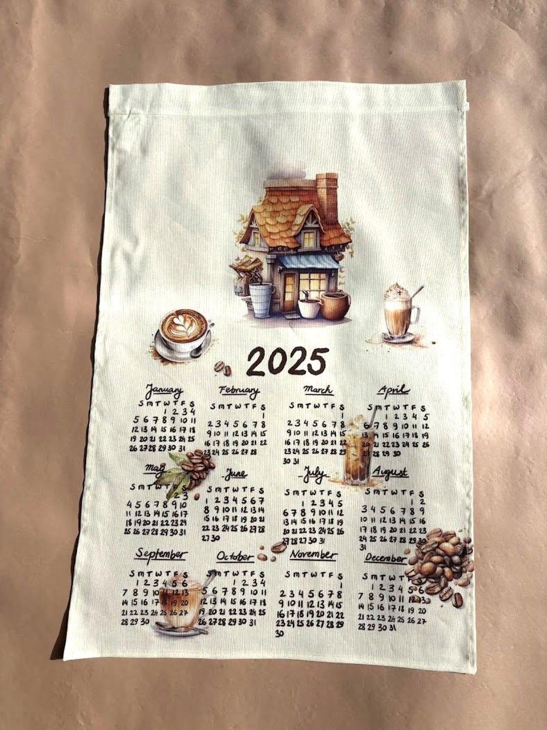 2025 Calendar Tea Towel, Tea Towel Coffee Illustration, Eco Friendly ...