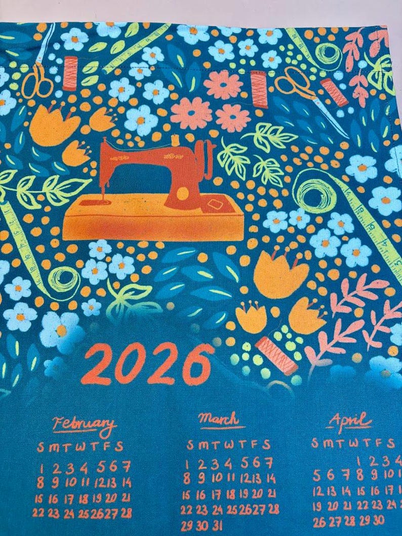 2026 Calendar Tea Towel, Sewing Machine Illustration, Eco Friendly ...
