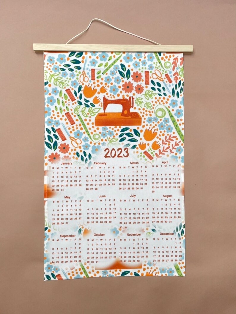 2026 Calendar Tea Towel, Sewing Machine Illustration, Eco Friendly ...