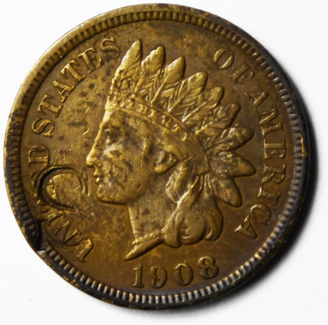 1908 S 1c Indian Head Penny One Cent US San Francisco S Countermark ...