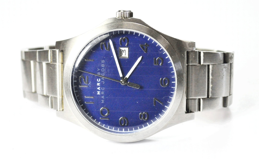 Marc Jacobs Jimmy Watch Blue Dial MBM5043 Date 44mm Stainless Steel ...