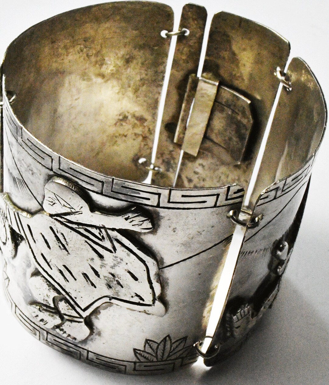 900 Fine Silver Peru 50mm Wide Cuff Peru 7 Wrist Pipe Smoking Dancing ...
