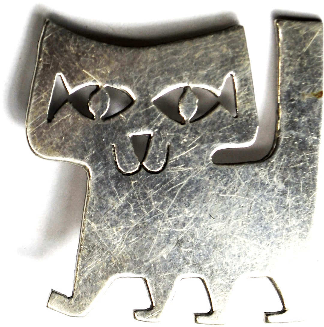 Sterling Silver Cat Fish Eyes Brooch Pin 35mm X 34mm - Etsy