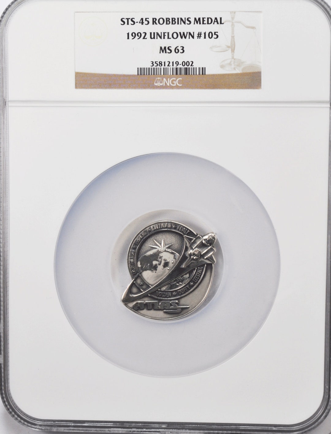 1992 STS-45 Robbins Silver Space Medal Unflown #105 NGC MS63 Atlantis - Etsy