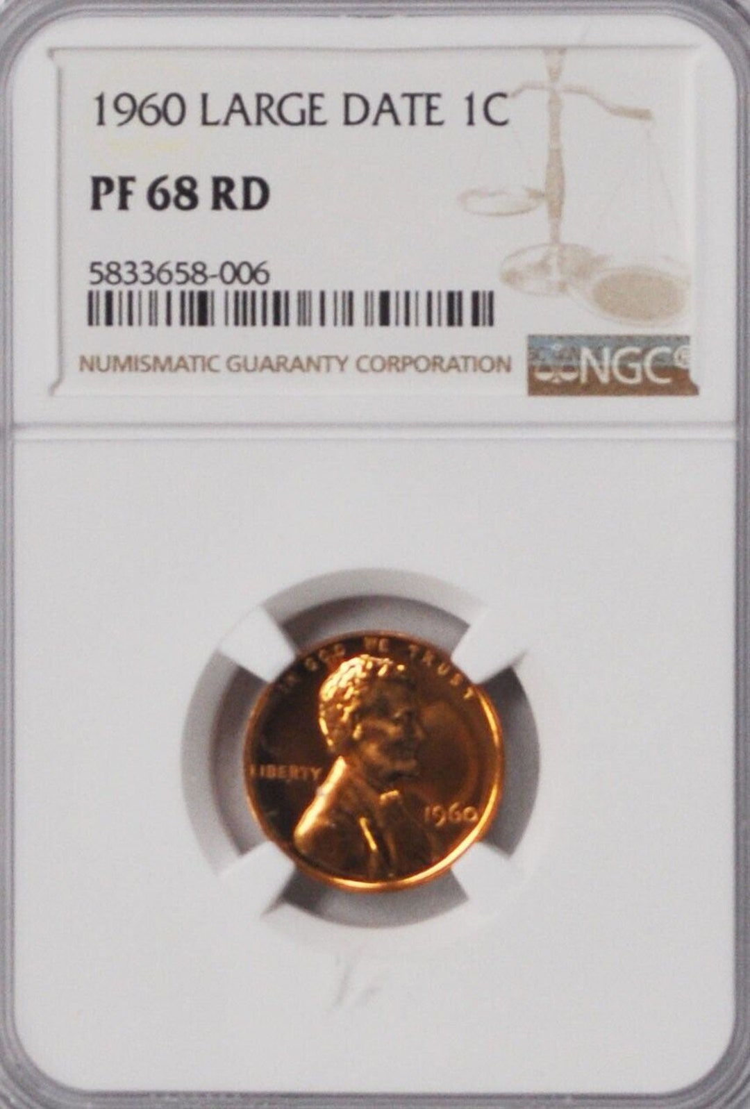1960 1c Proof Lincoln Memorial Cent One Penny NGC PF68 RD Gem Large ...