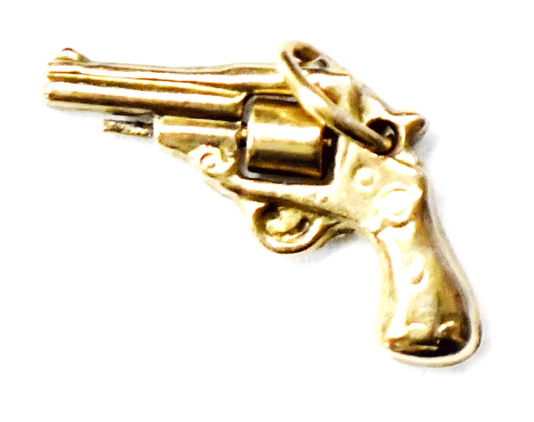 14k Yellow Gold Pistol Revolver Gun Charm 23mm X 15mm - Etsy