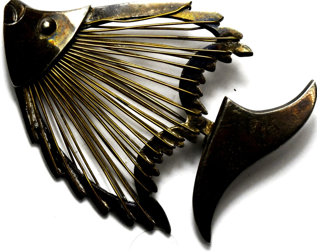 Sterling Silver Mexico Two Tone Fish Brooch Pin 55mm X 42mm - Etsy