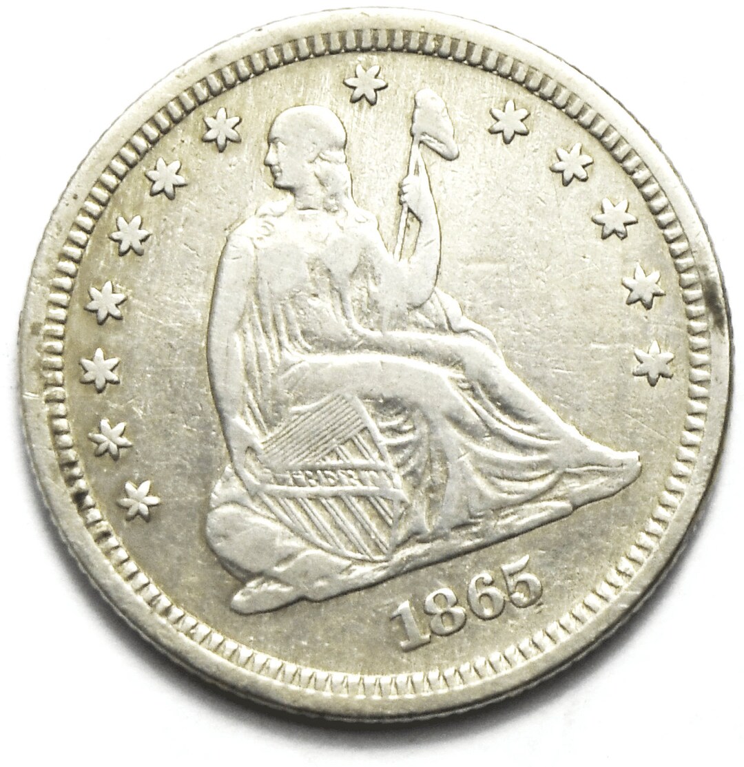 1865 25c Seated Liberty Silver Quarter Dollar Twenty Five Cents Rare VF ...