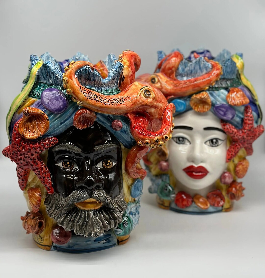 Heads of Moor Neptune Ceramic Caltagirone Cm H.30 L.24 Handcrafted ...