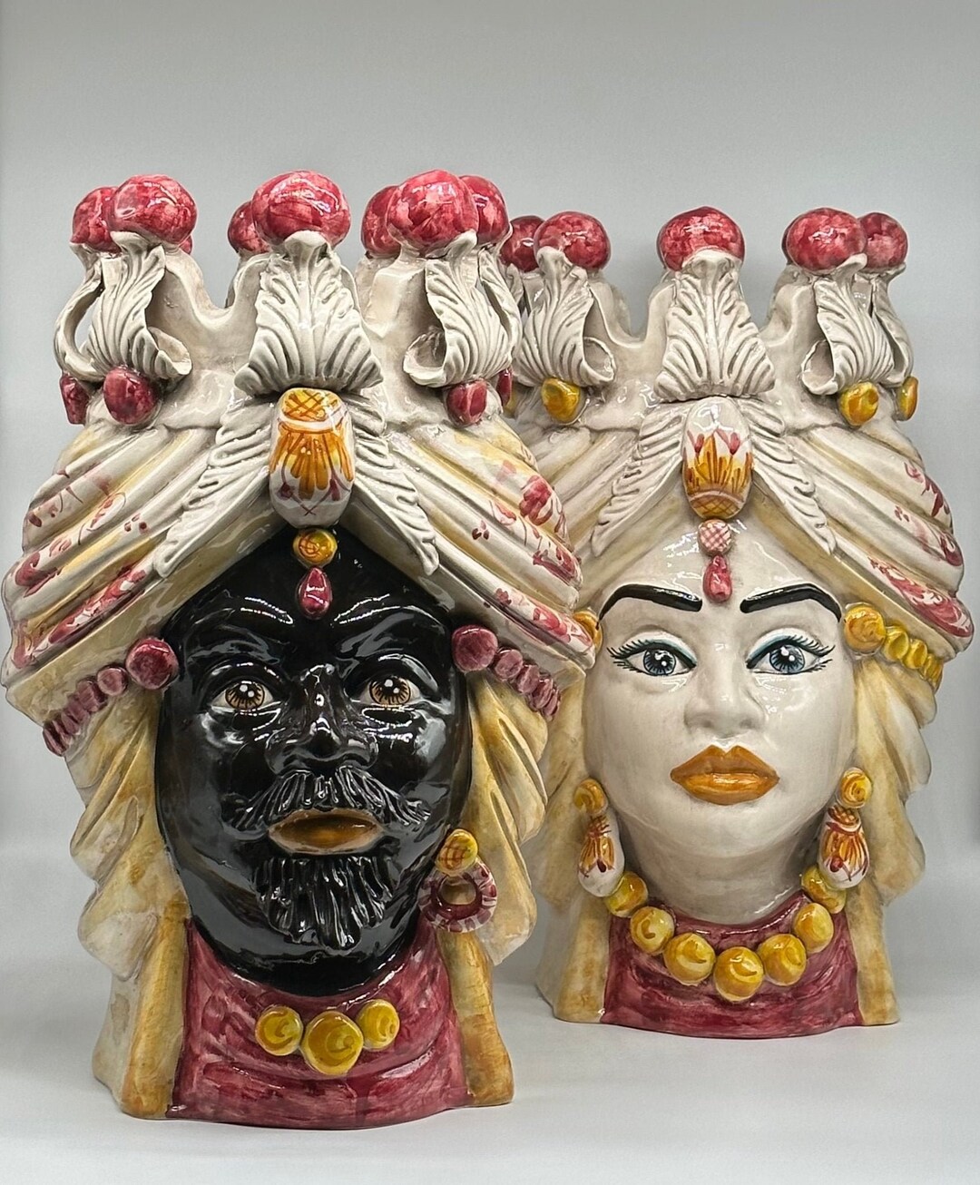 Moor's Heads Seventeenth Century Ceramic Caltagirone Cm H.40 L.26 ...