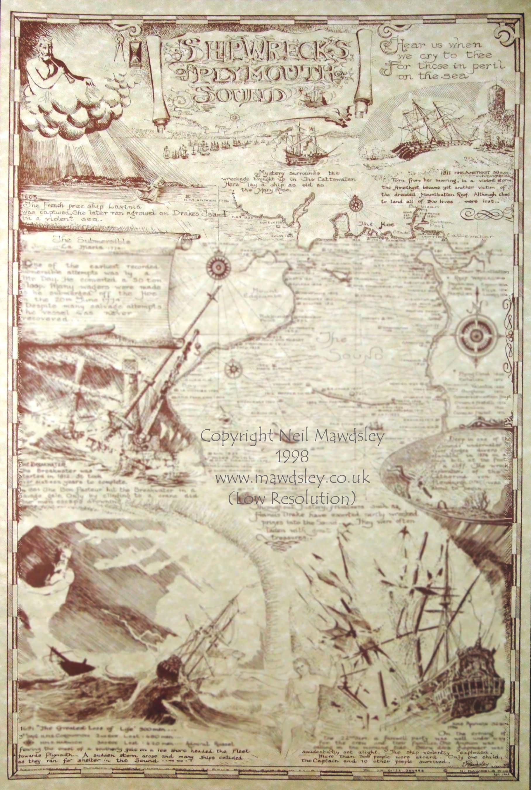 Historic Shipwreck Poster of Plymouth Sound, Devon. UK. Signed and ...