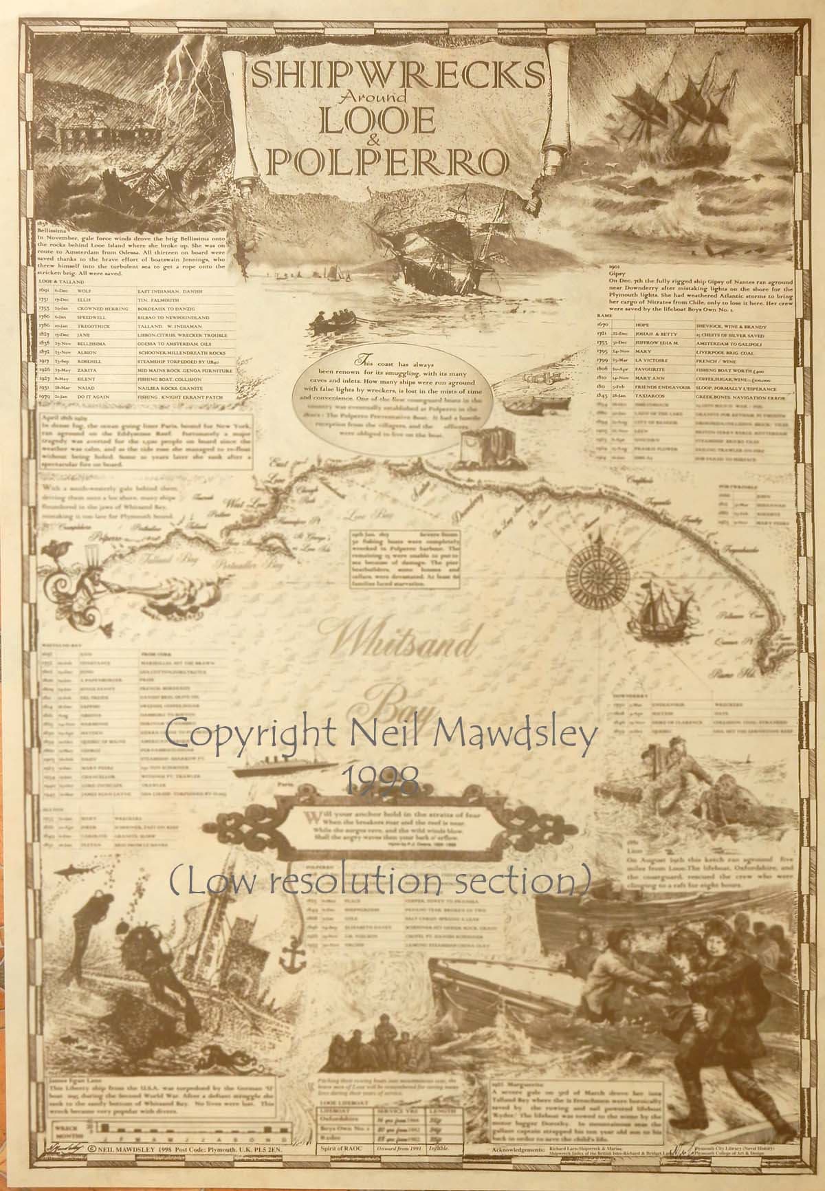 Historic Shipwreck Poster of Whitsand Bay, Looe and Polperro. Signed by ...