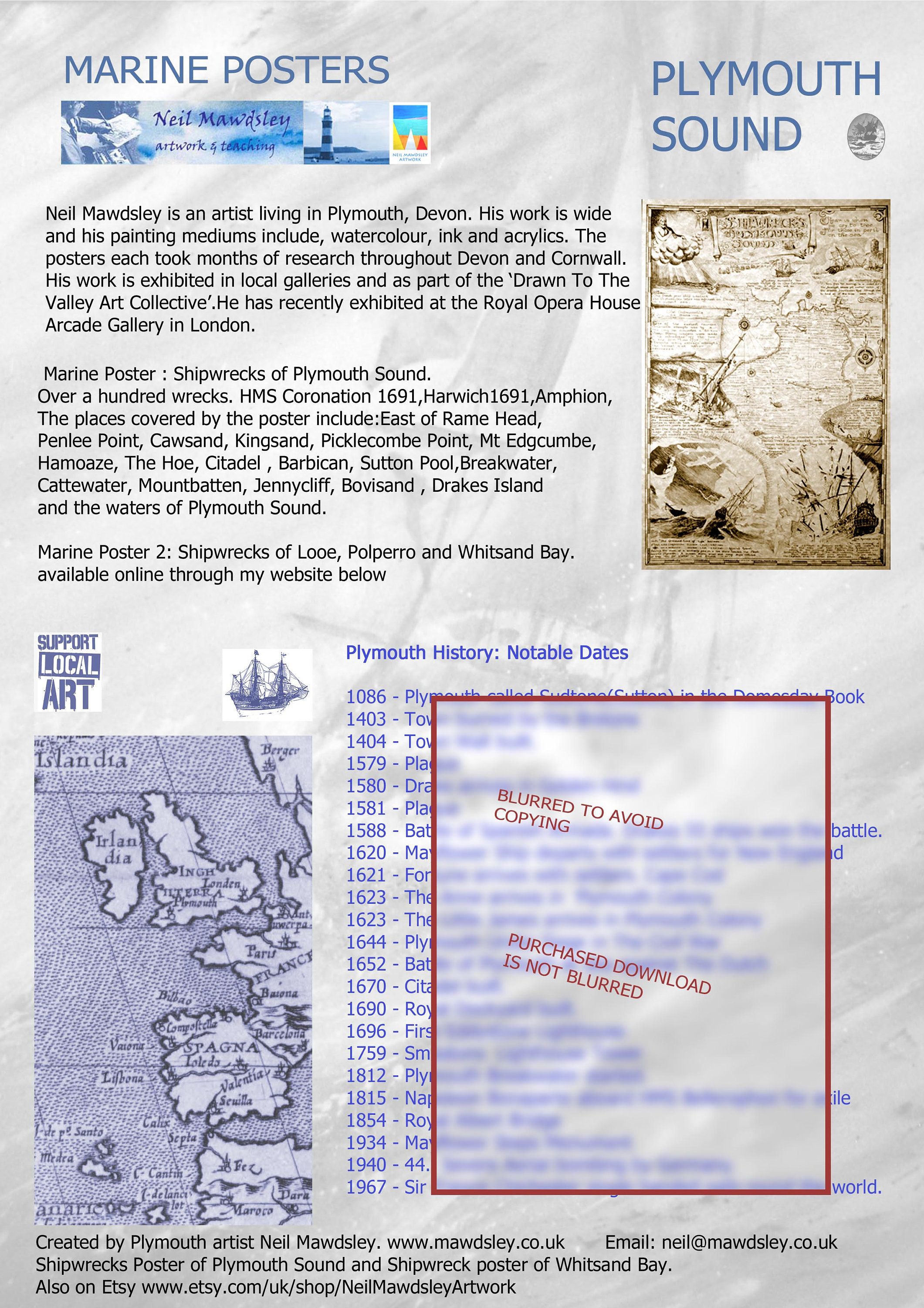 Historic Shipwreck Poster of Plymouth Sound Devon | Etsy