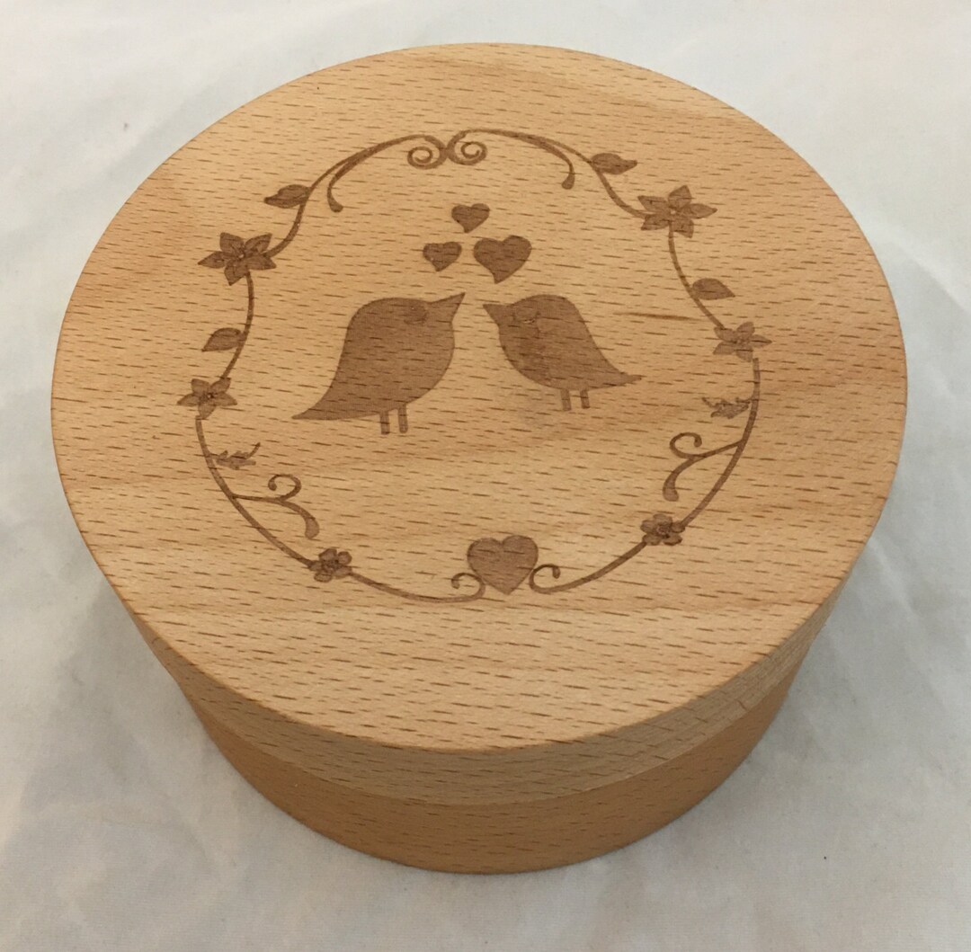 Love Birds Music Box, Hand Made Round Solid Beech Wood Music Box, Large ...