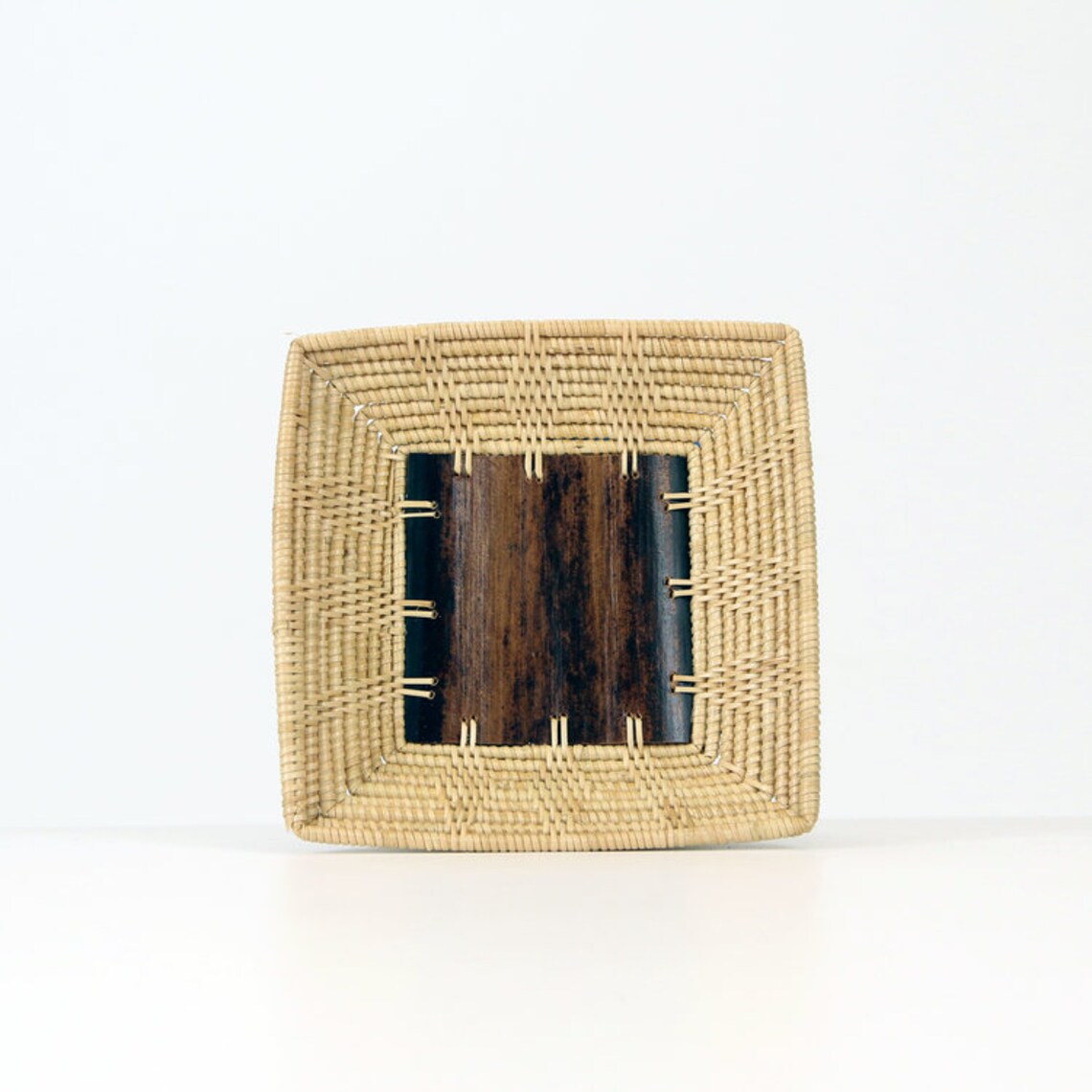 Mini Vintage Square Rattan Tray Square W/ Palm Leaf Center - Baskets of ...