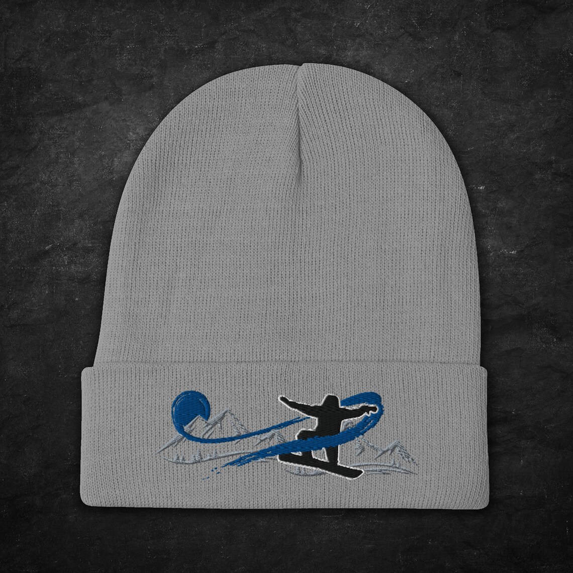 Snowboard Beanie Embroidered Original Art Mountain and Snowboard Hat ...
