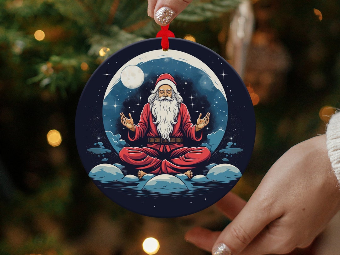 Meditating Santa Claus Christmas Tree Aluminum Ornament, Funny Unique ...