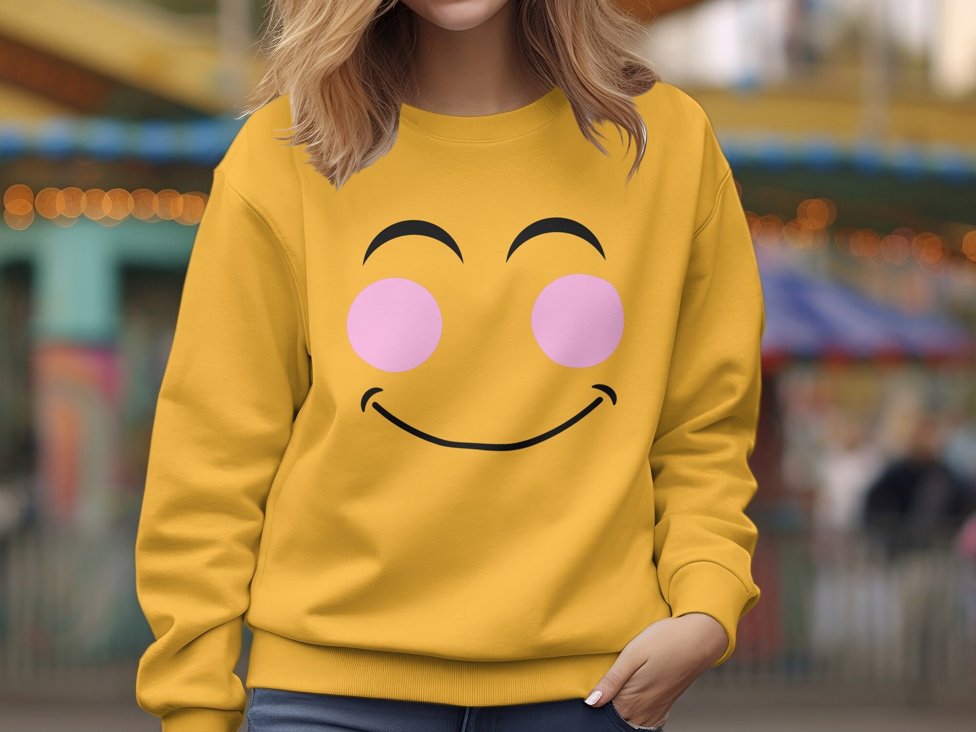 Happy Emoji Smiley Face Sweatshirt, Awesome Yellow Sweatshirt Emoji ...