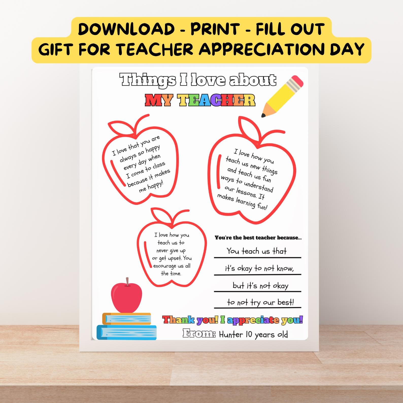 Teacher Appreciation Printable: Kids Activity, 'I Love My Teacher' DIY ...