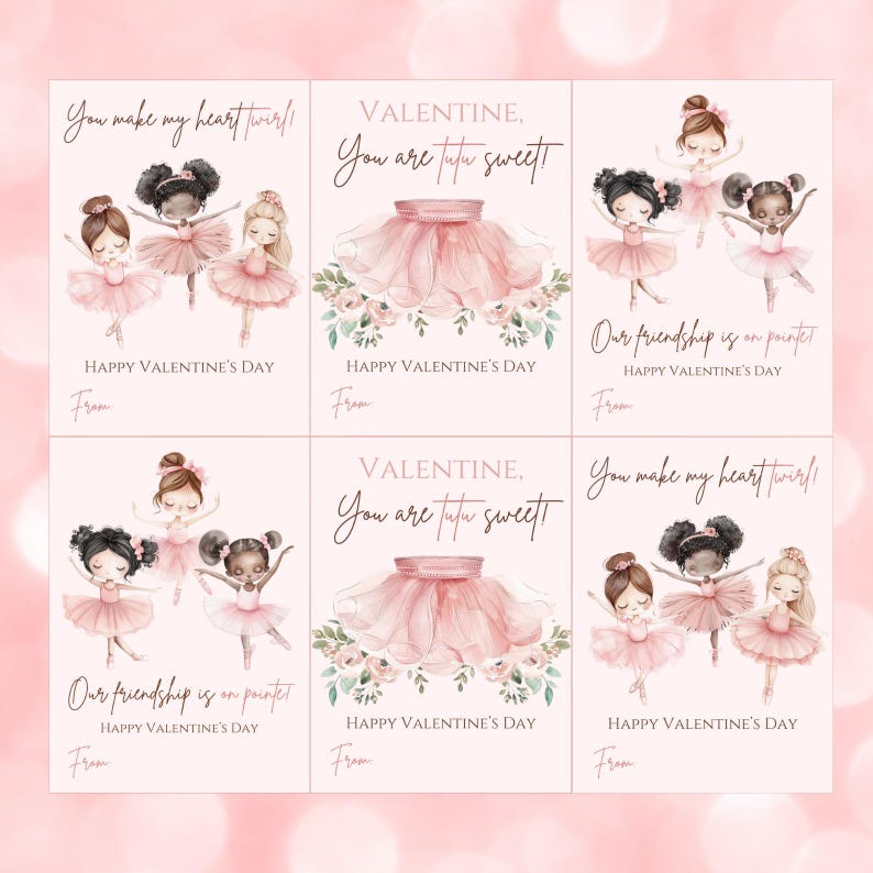Ballet Valentine Cards Printable, Dancer Classroom Valentines Day Cards ...