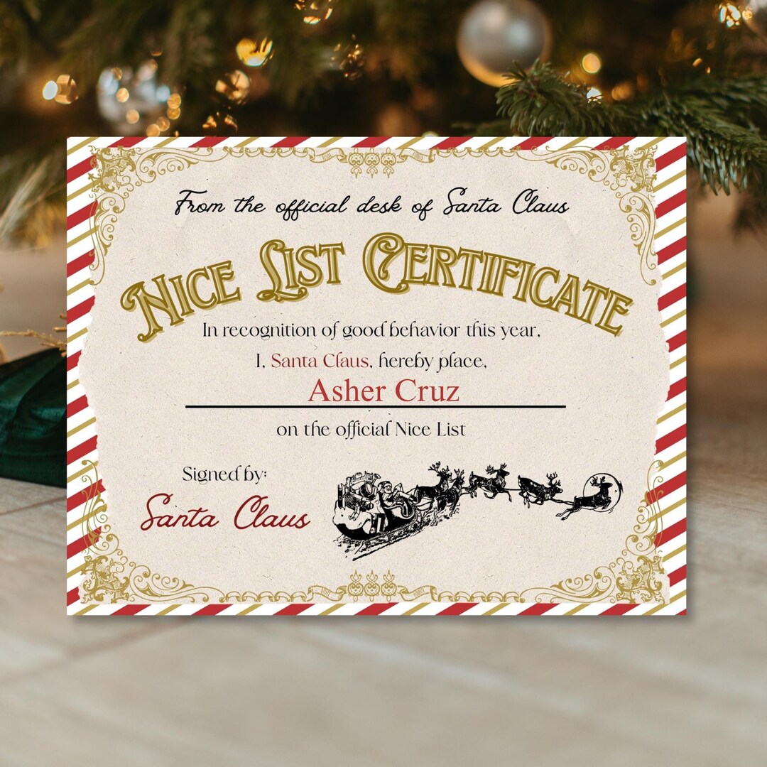 Nice List Certificate | Santa Letter Printable | Instant Download - Etsy