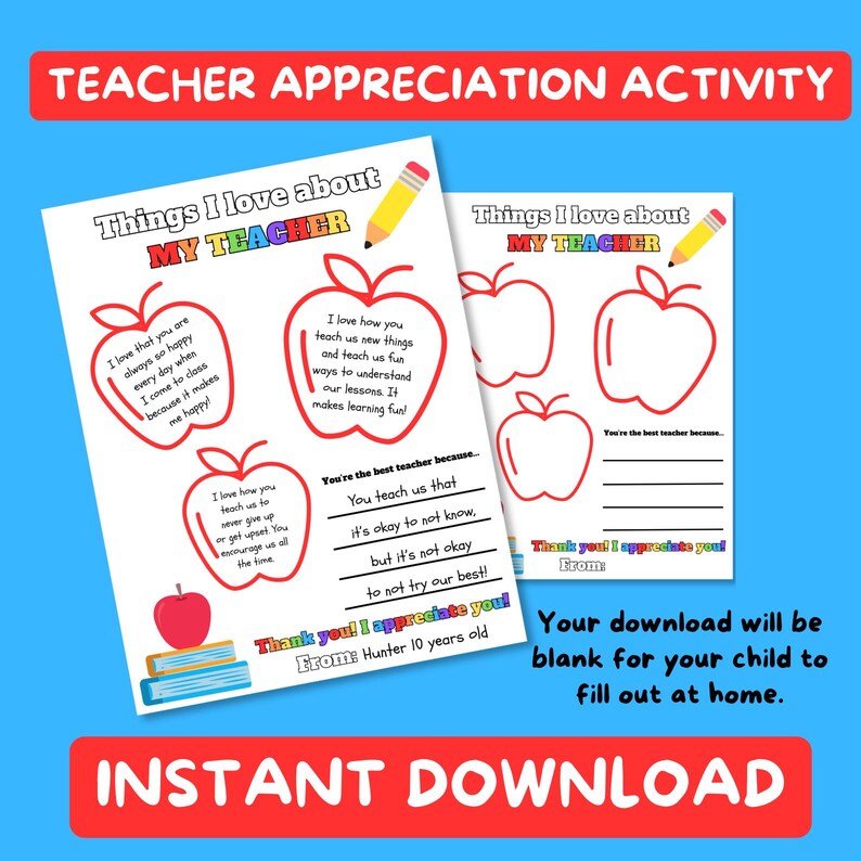 Teacher Appreciation Printable: Kids Activity, 'I Love My Teacher' DIY ...