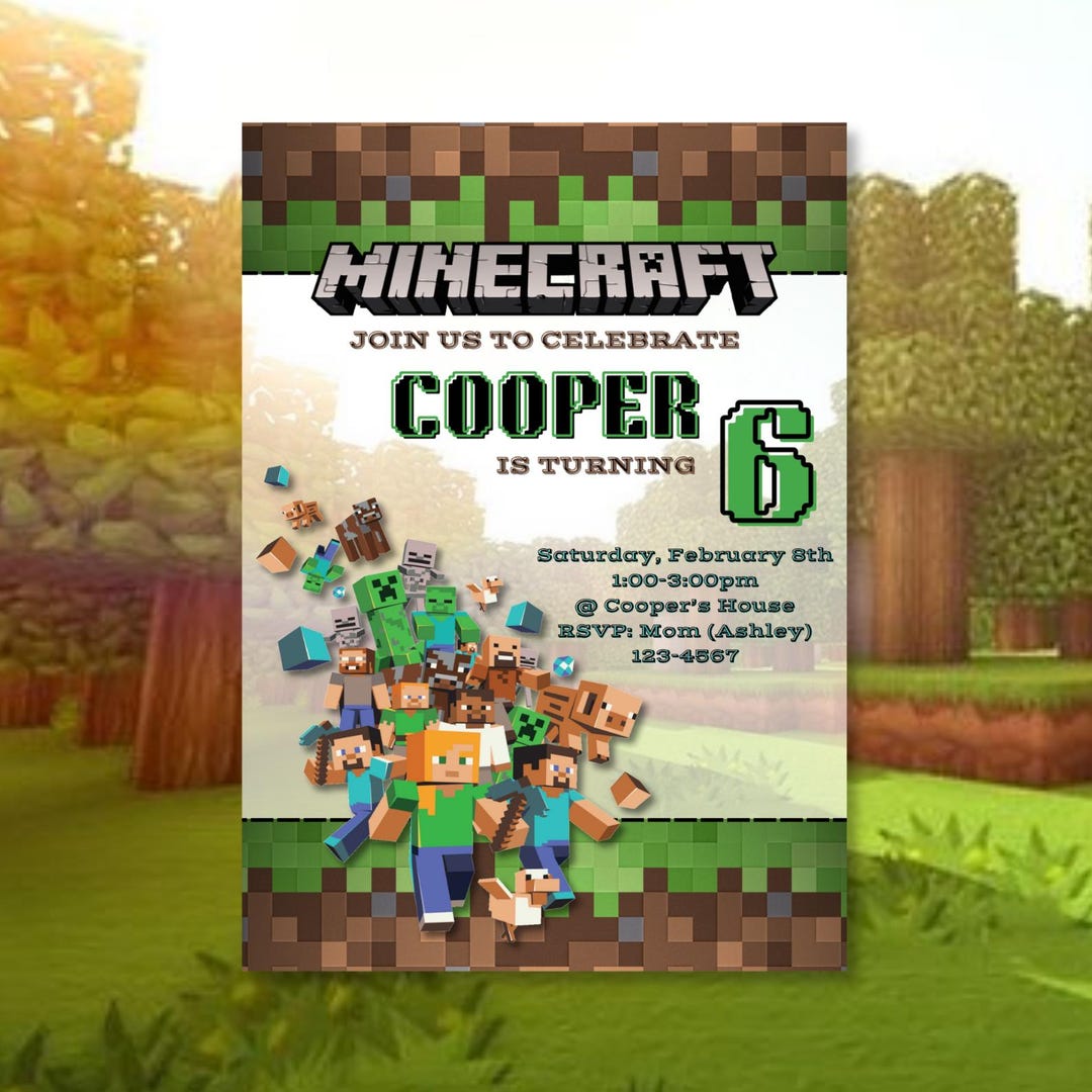 Editable Miner Crafter Birthday Invitation, Video Game Digital Invite ...