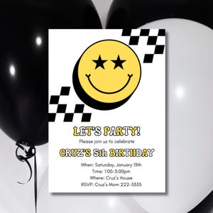 Smiley Face Editable Birthday Party Invitation Template, Checkered ...