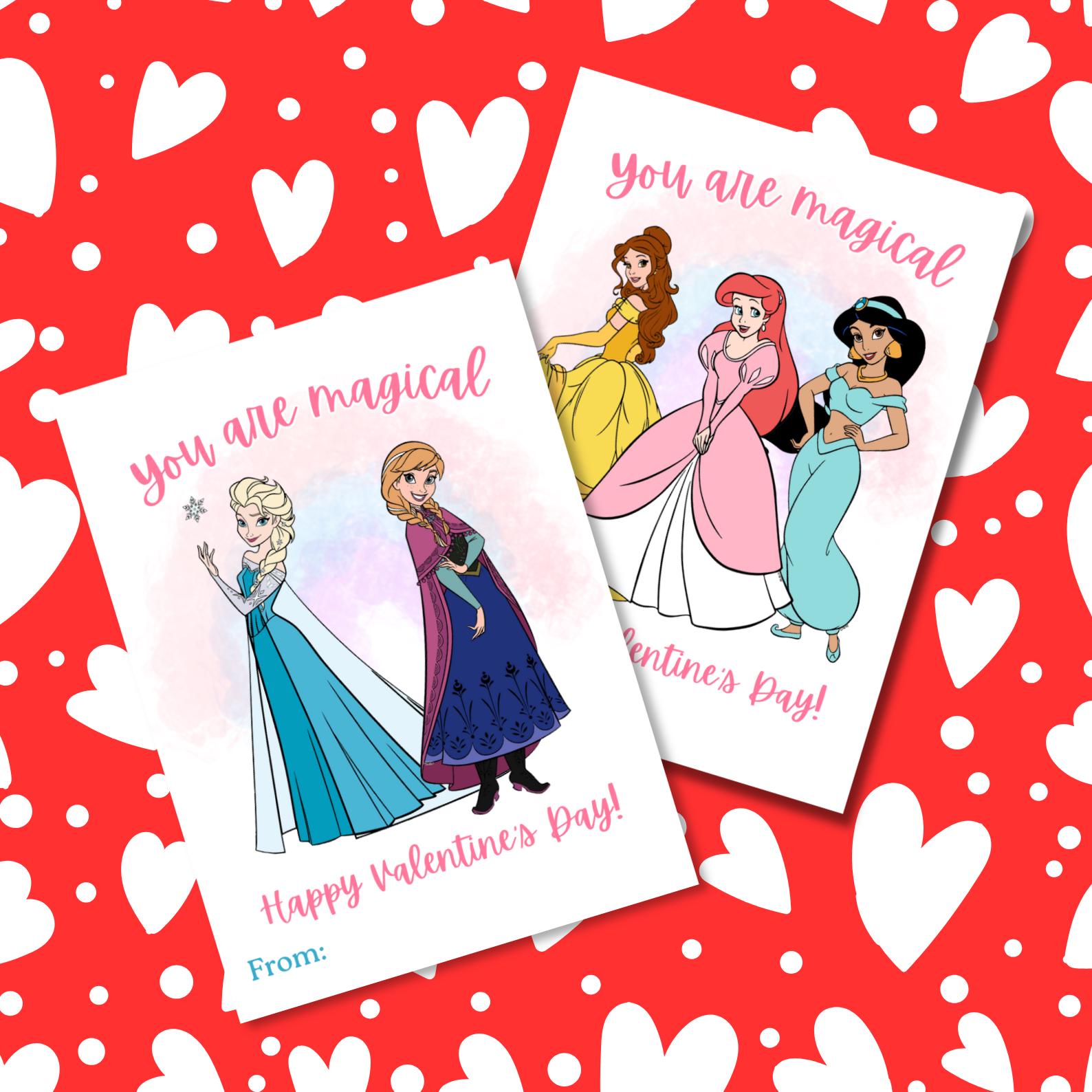 Princess Girls Valentine Cards, Printable Digital Valentines (instant ...