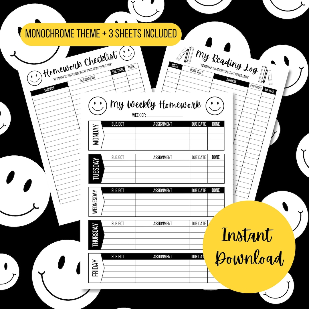 Kids Homework Checklist & Reading Log: Back to School Printable (PDF ...
